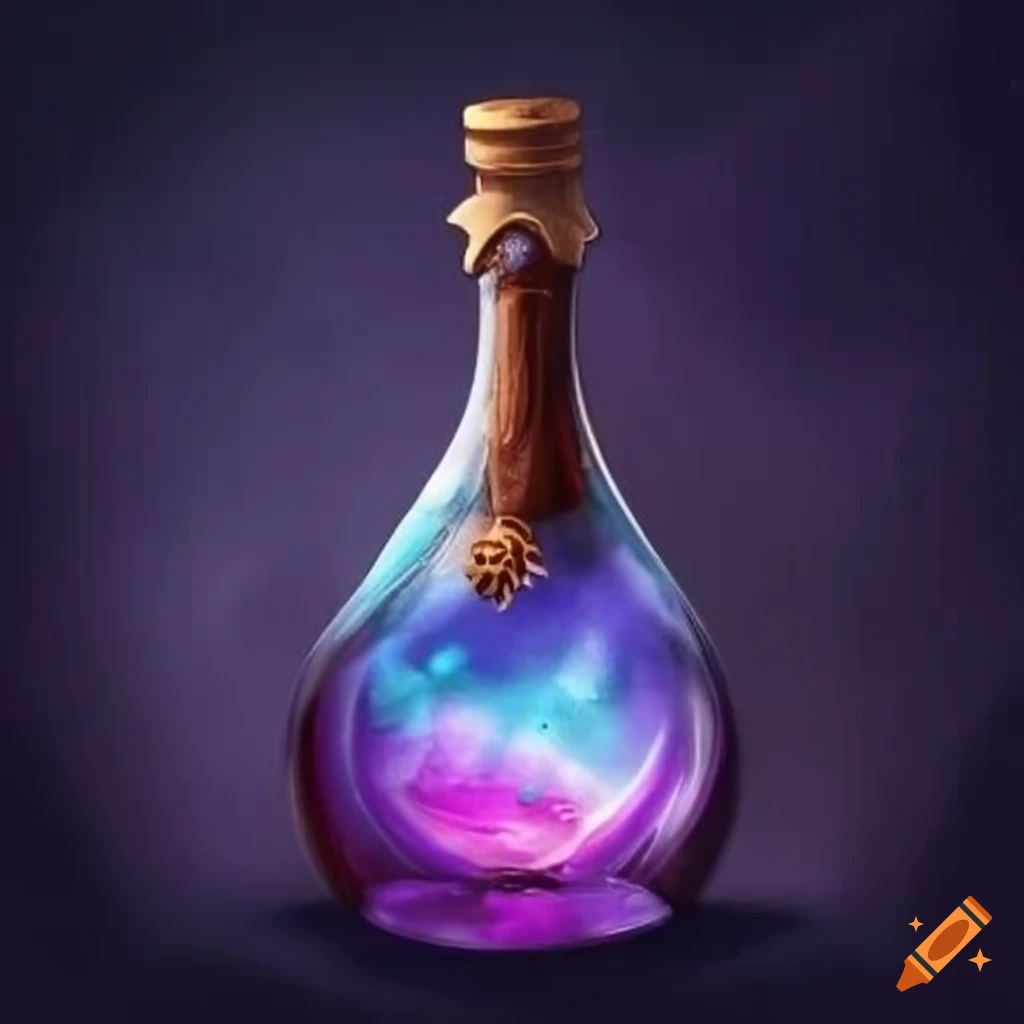Bottle of magic potion in a heroic fantasy and alchemy atmosphere on ...