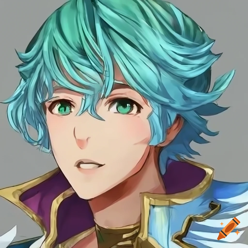 Fire emblem mage boy with cyan hair on Craiyon