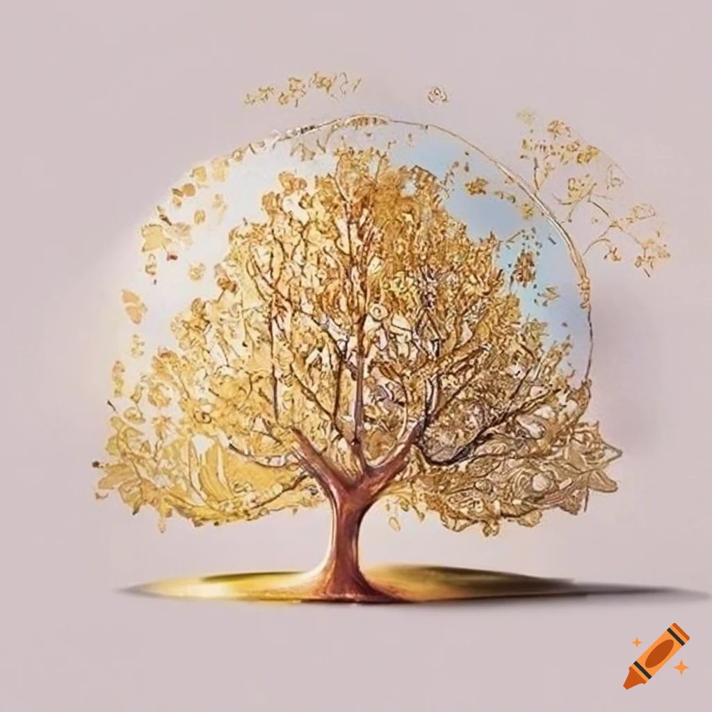 Personalized tree Ketubah hand gilded in 23 carat gold leaf on Craiyon