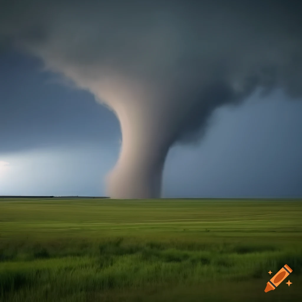 Twin tornadoes striking the plains under a dark sky on Craiyon
