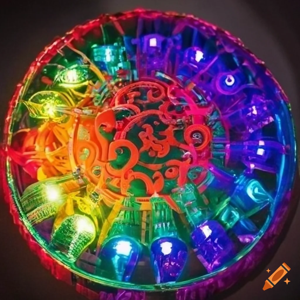 Mayan glyph made of colored light bulbs on Craiyon