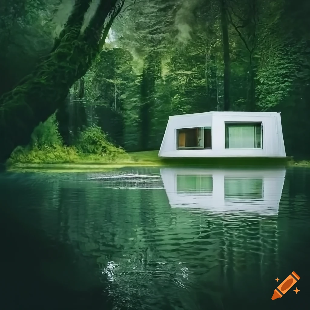 Garden house in a solarpunk minimalist style surrounded by greenery and ...