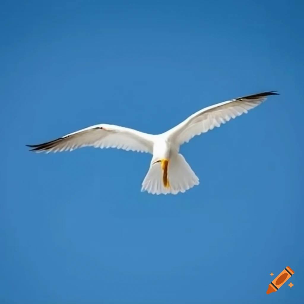 White bird flying in a blue sky on Craiyon