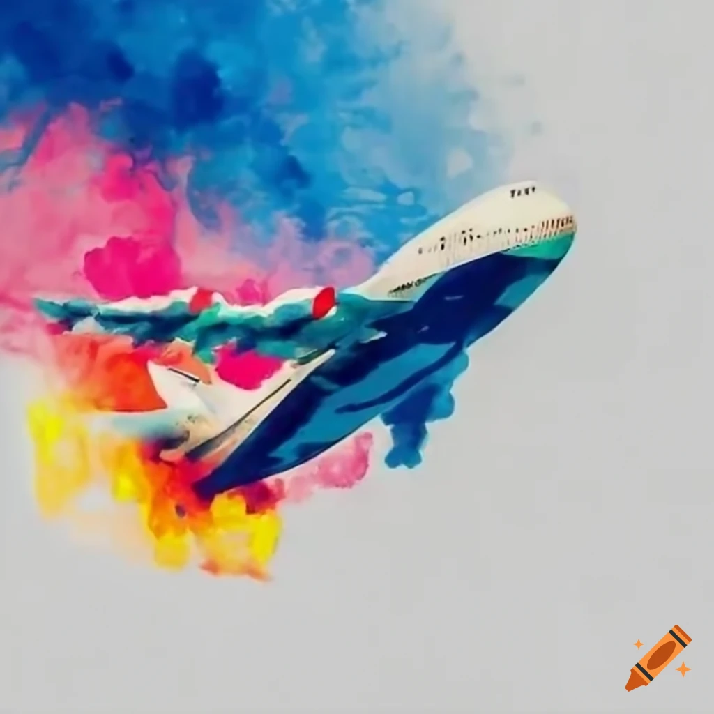 Boeing 747 flying through colorful explosion on Craiyon