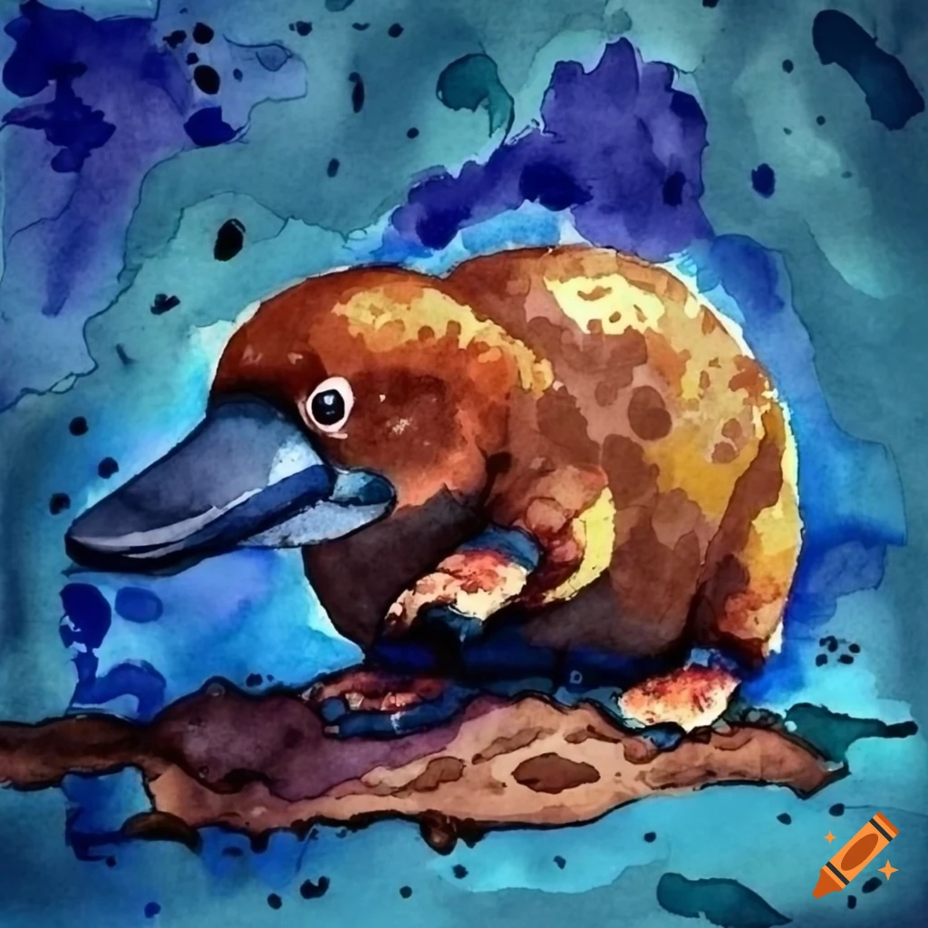 Vivid watercolor platypus on Craiyon