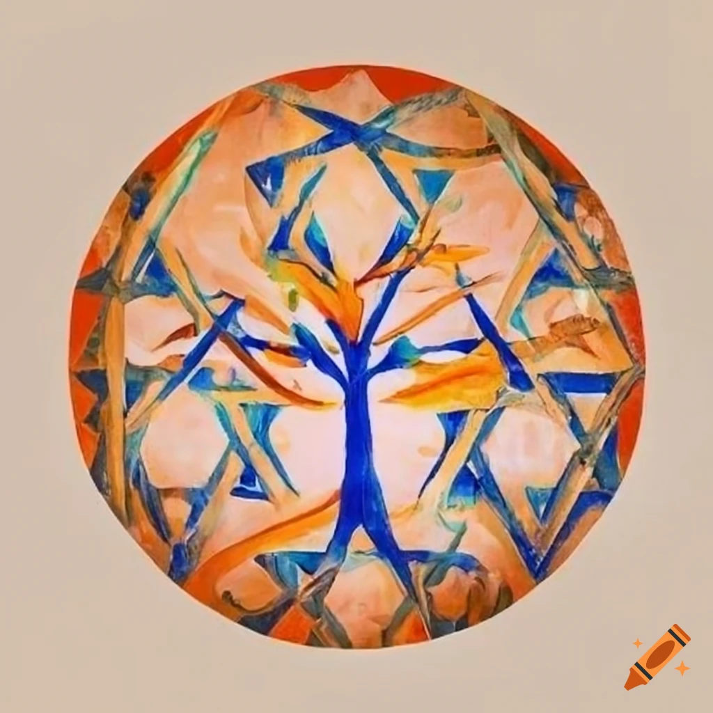Hand-painted jewish pattern featuring tree of life with star of david ...