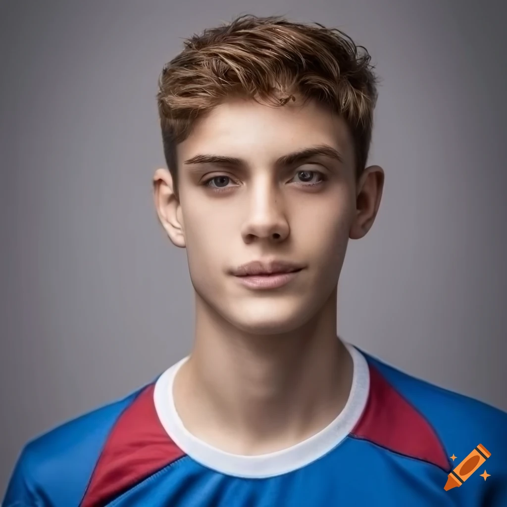 Headshot portrait of a young Spanish male soccer player with stylish ...