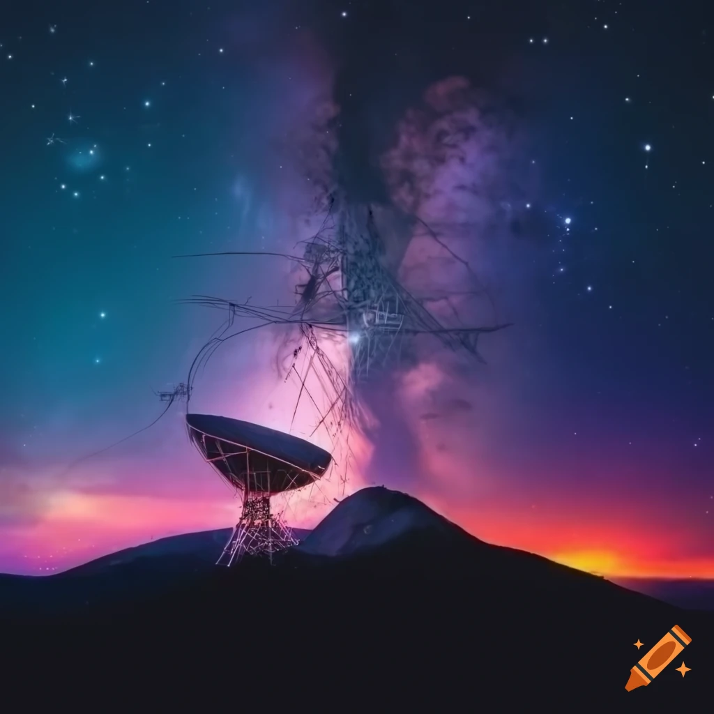 Radio telescope observing the cosmos on Craiyon