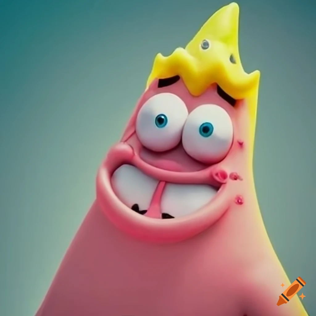 Patrick Star as Princess Peach in a playful vintage style on Craiyon
