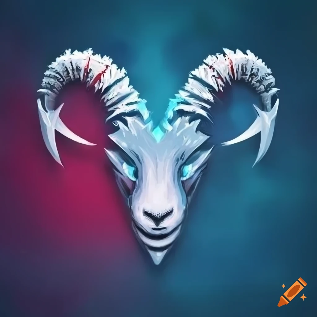 Intriguing frost goat logo with blue, white, and red colors on Craiyon
