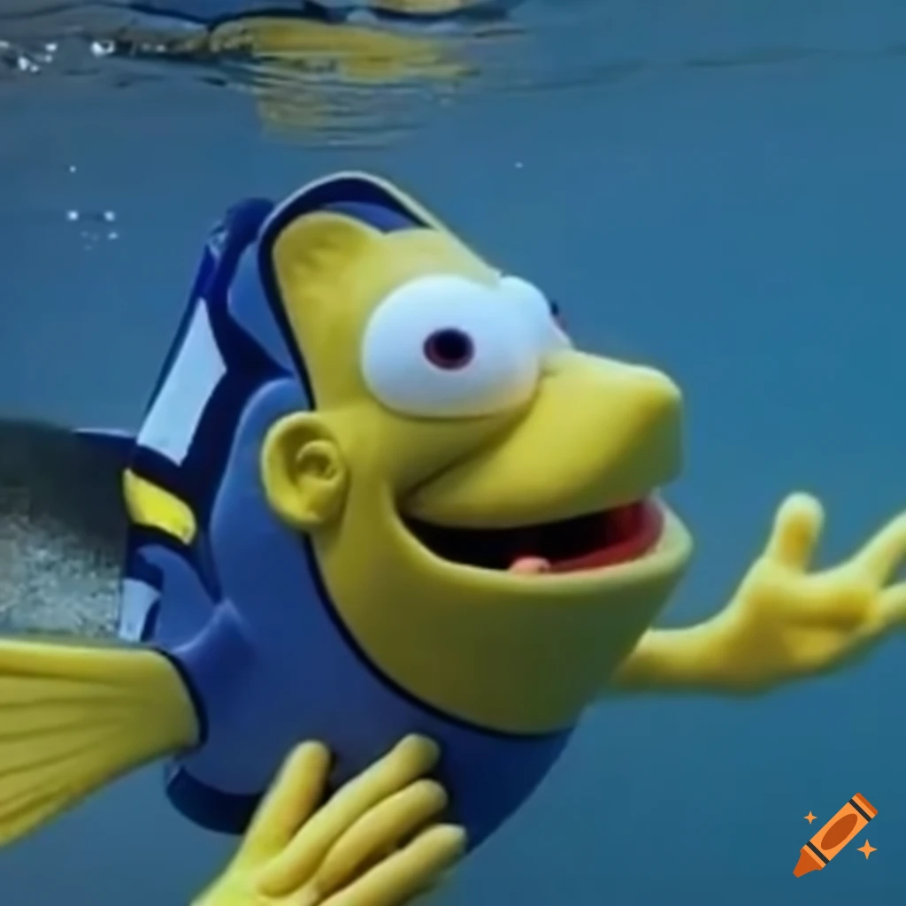 Creative illustration of Dory, Homer Simpson, and Elmo in a unique ...