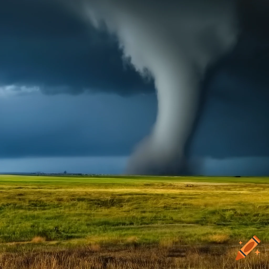 Twin tornadoes striking the plains under a dark sky on Craiyon
