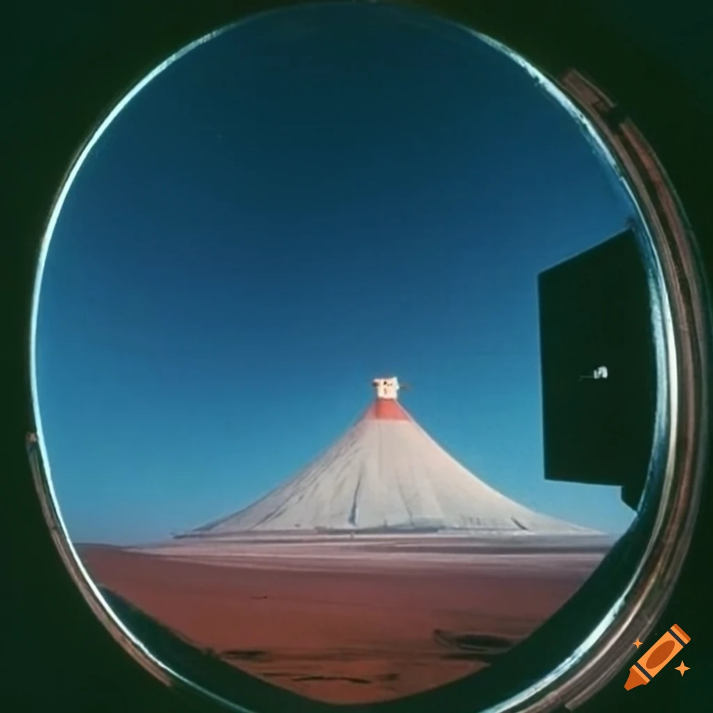 Vintage nasa 1970's mission slides showing surreal alien landscape from capsule door on Craiyon