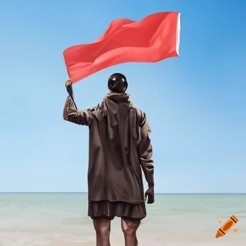 Person holding a big flag from behind on Craiyon