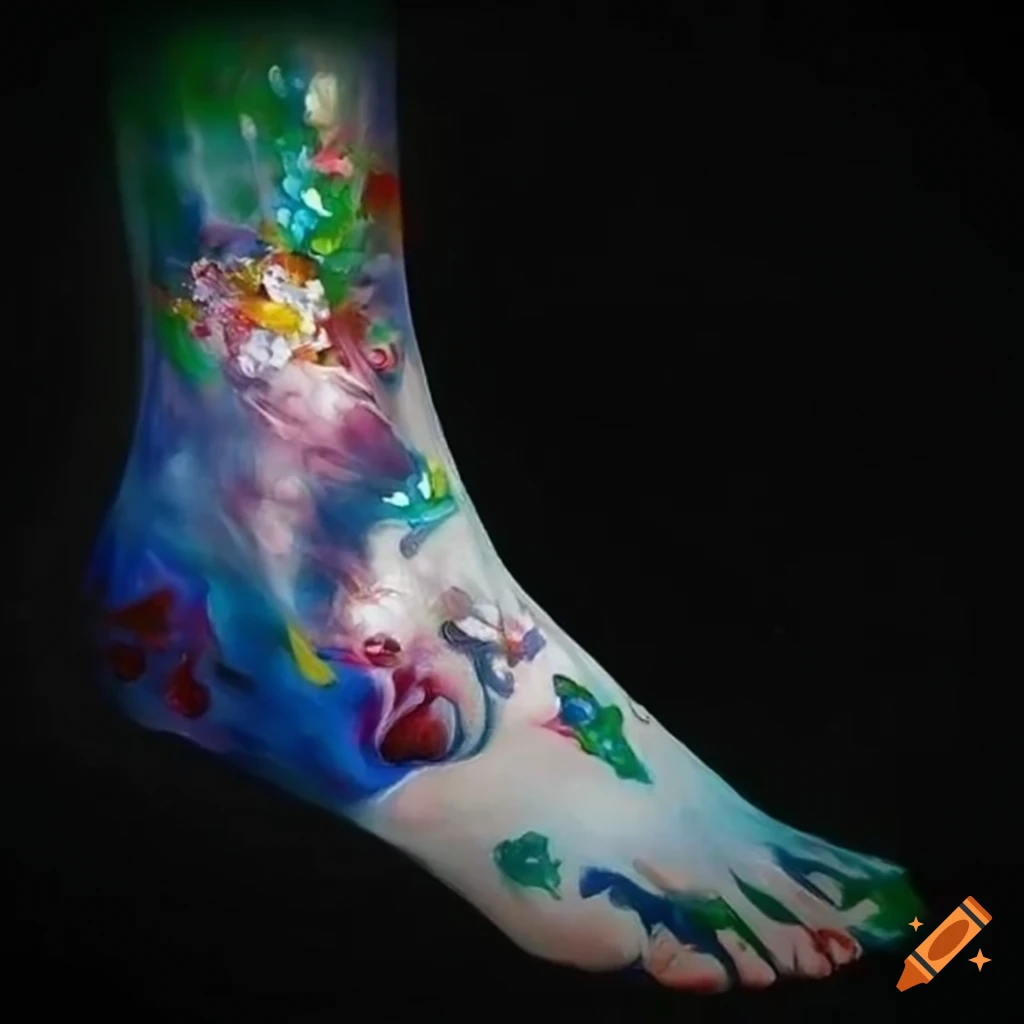 Luxurious oil painting of artistically-painted feet with nail polish on ...