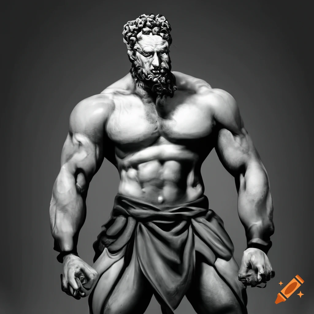 Monochrome depiction of hercules on Craiyon