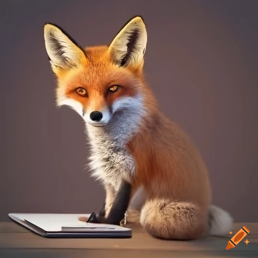 Fox sitting at a desk with a quill writing on Craiyon