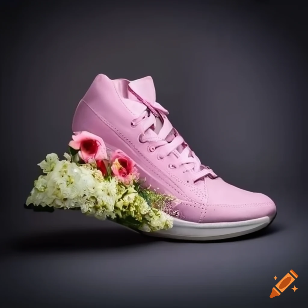 Woman's running shoe with a big flower bouquet on Craiyon