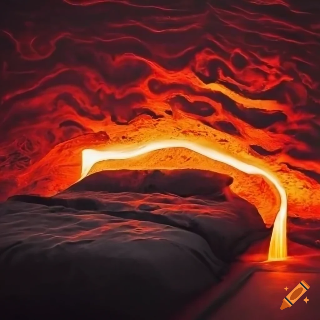 Unique bed made of meteorite, lava, and waves in an aesthetic setting ...