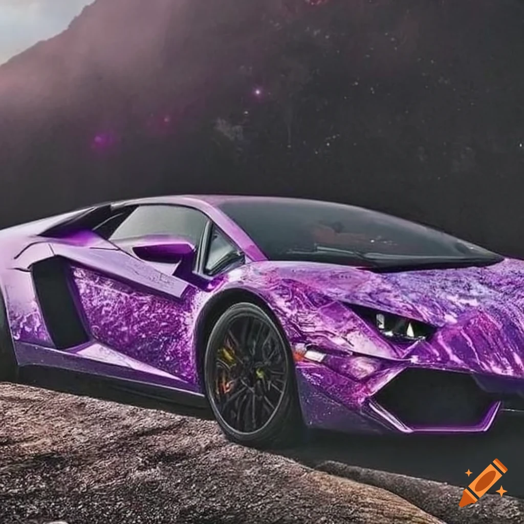 Lamborghini made of purple lava in a cosmic dark fantasy setting on Craiyon