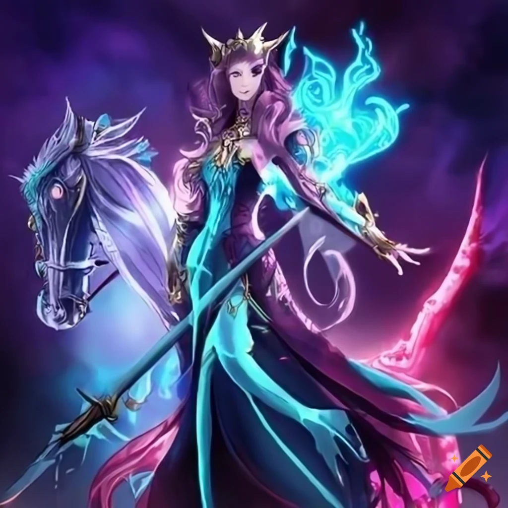 Anime goddess princess fused with dragon and horse in a powerful ritual ...