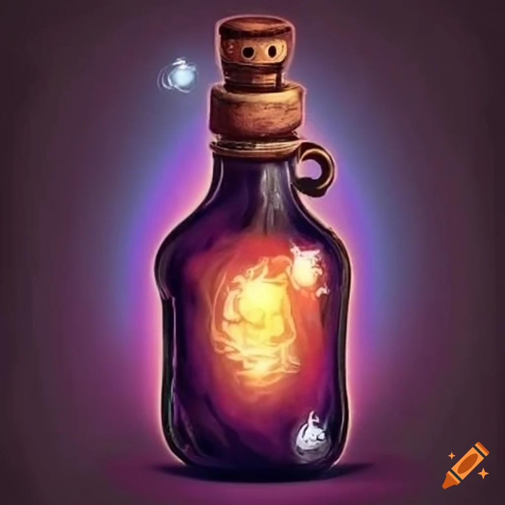 Bottle of magic potion in a heroic fantasy and alchemy atmosphere on ...
