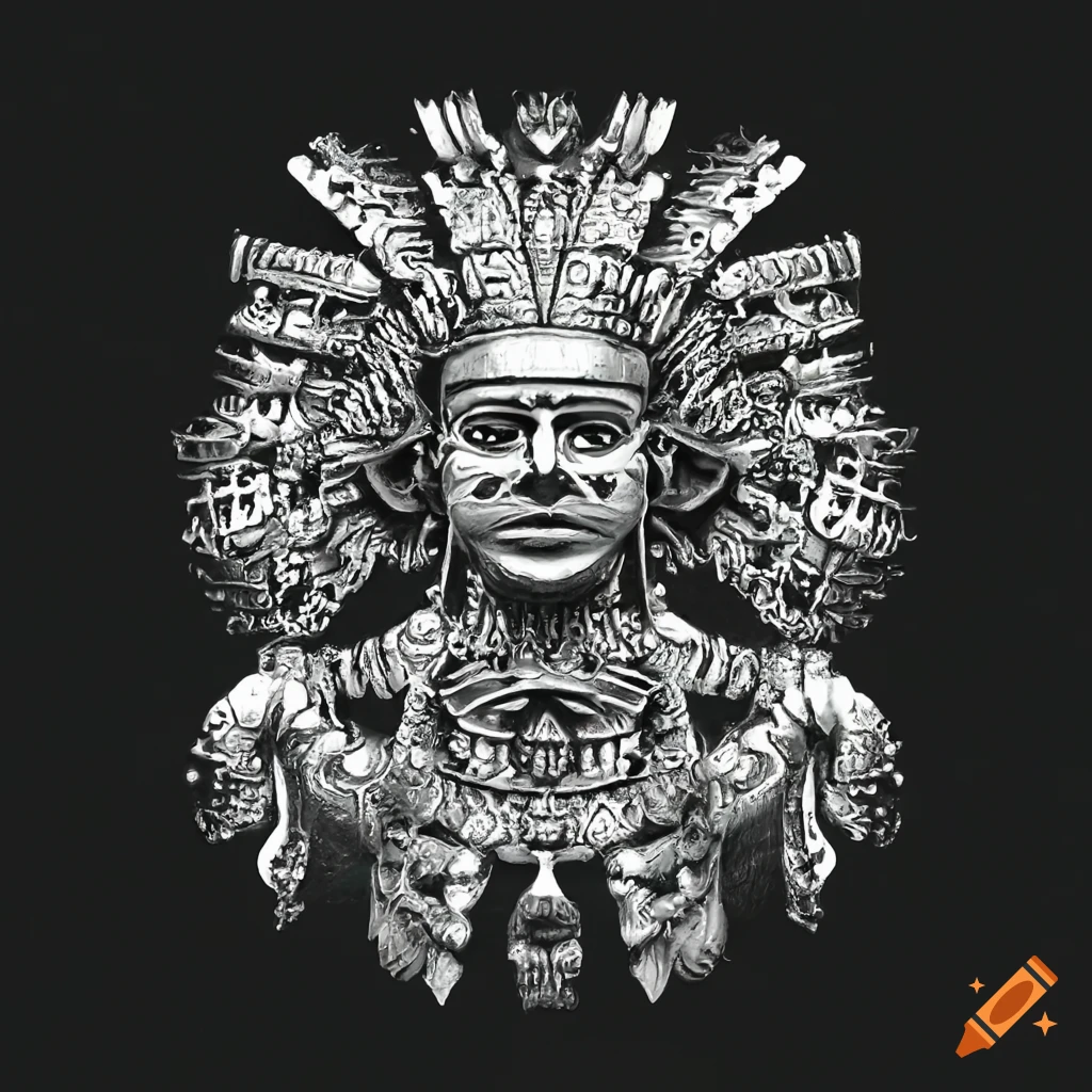 Aztec water deity Cara de Mitlancualtzin with feathers and jade jewelry ...