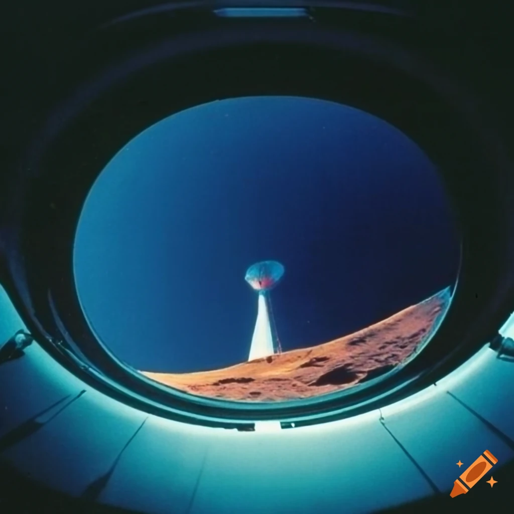 Vintage nasa 1970's mission slides showing surreal alien landscape from capsule door on Craiyon