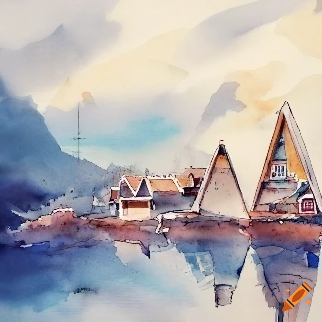 Shattered watercolor art inspired by norwegian architecture on Craiyon