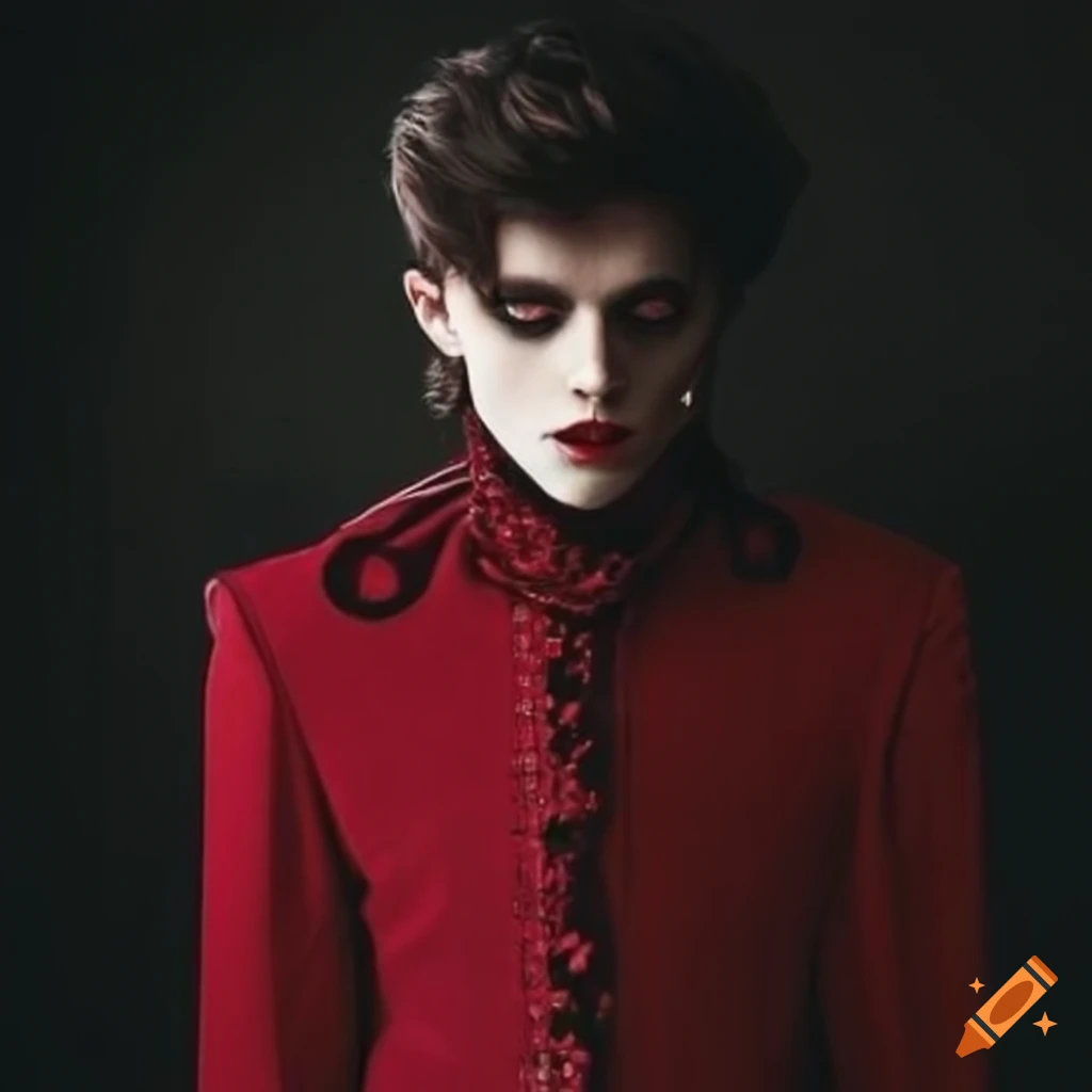 Young handsome vampire in black and red outfit on Craiyon