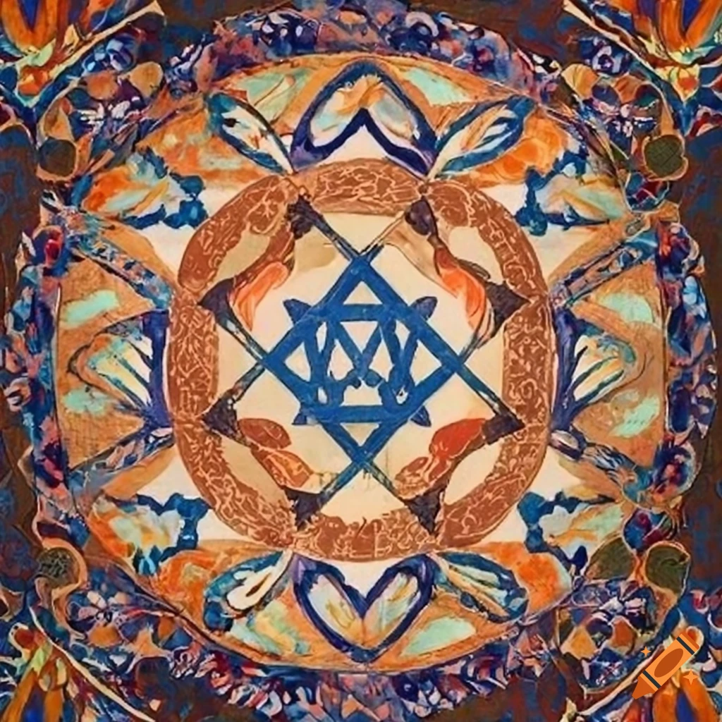 Hand-painted jewish pattern featuring the tree of life, star of david ...