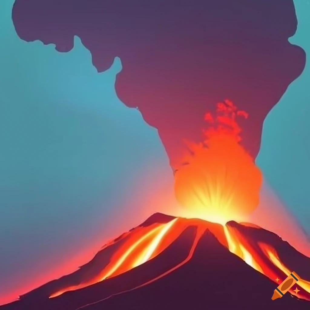 Sun, smoke, volcano, and desert landscape on Craiyon