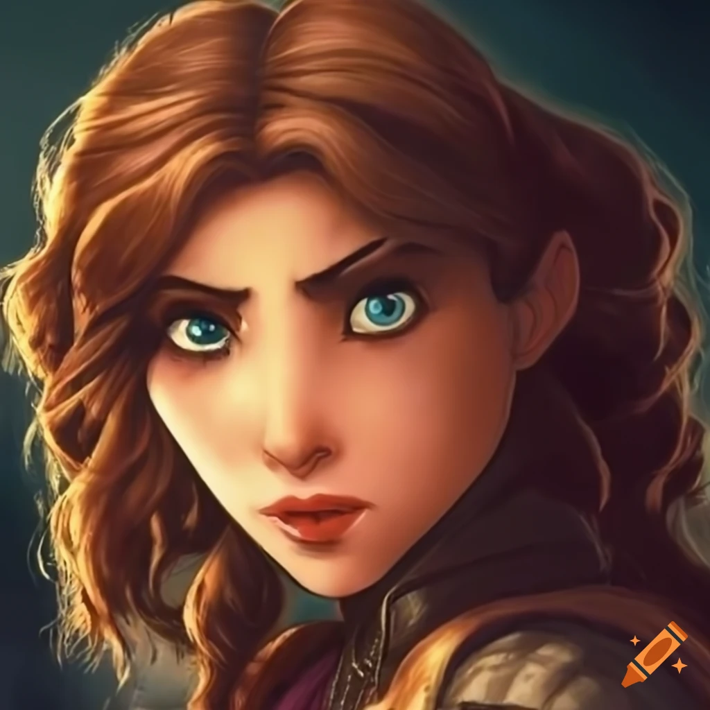 Portrait of a female medieval rogue from an early 2000s disney animated ...