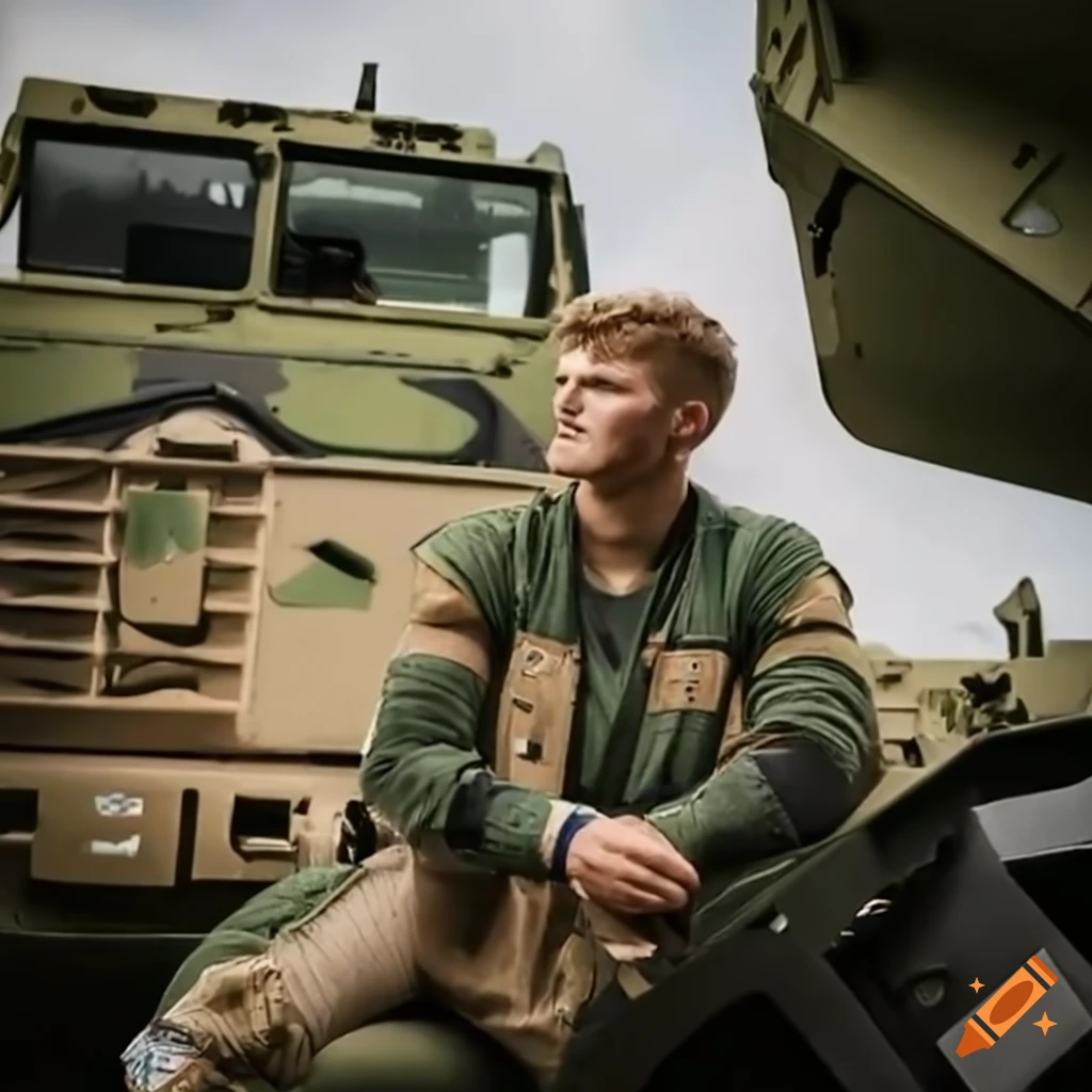 Quarterback zach wilson in a military vehicle on Craiyon