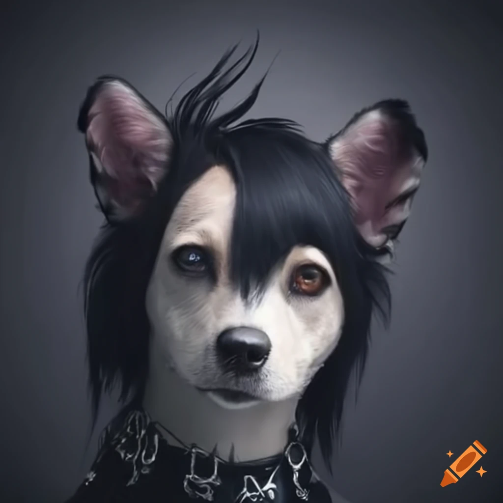 Dog with black emo hairstyle on Craiyon