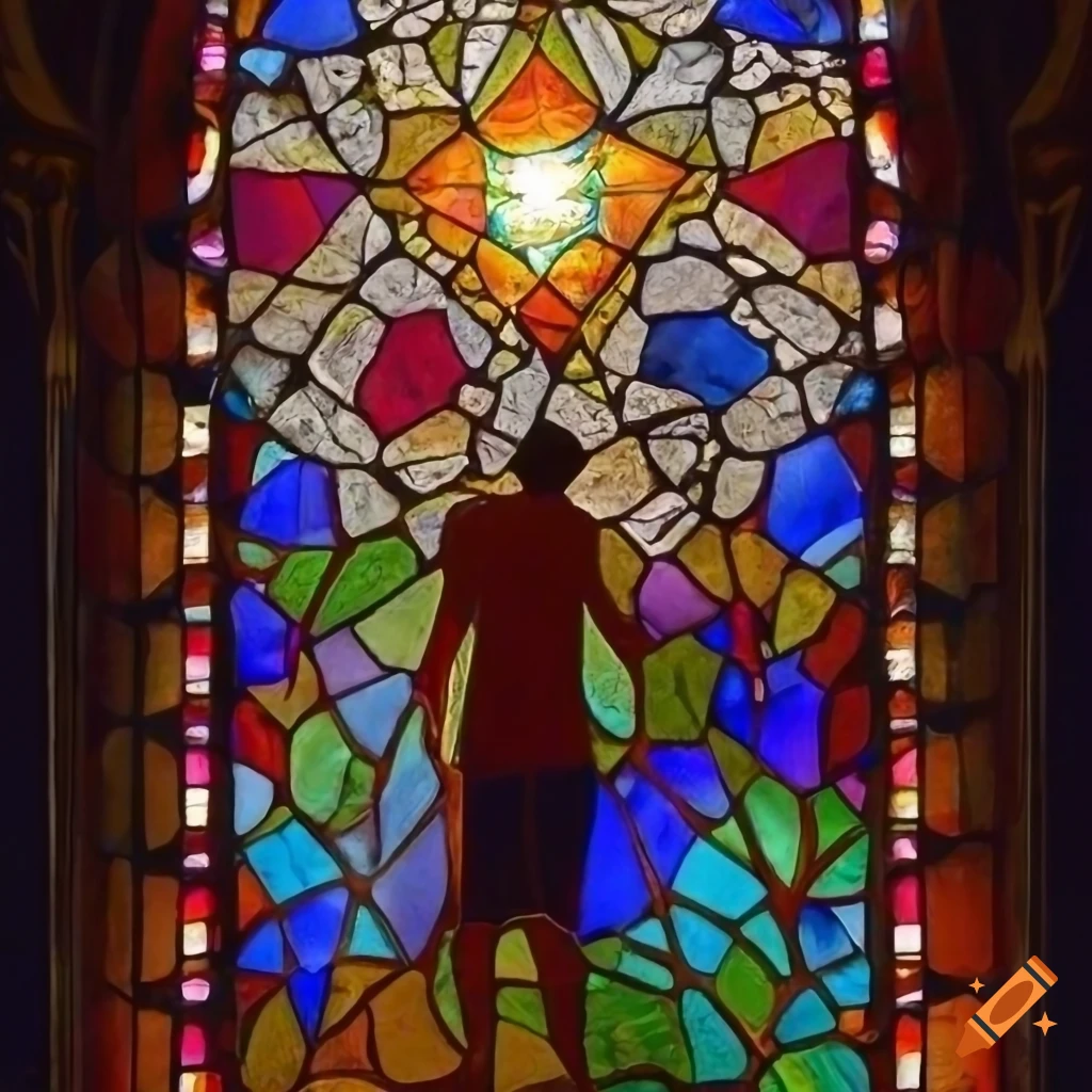 Stained glass man and natural elements in mosaic style on Craiyon