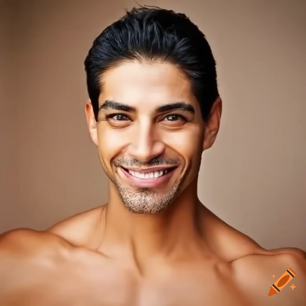 Attractive hispanic man with captivating eyes and charming grin on Craiyon
