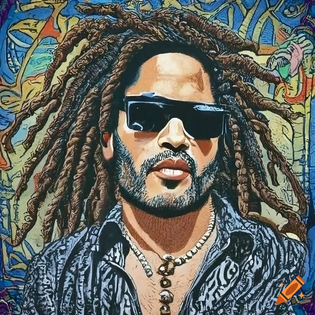 Portrait of Lenny Kravitz by William Stout in high definition on Craiyon