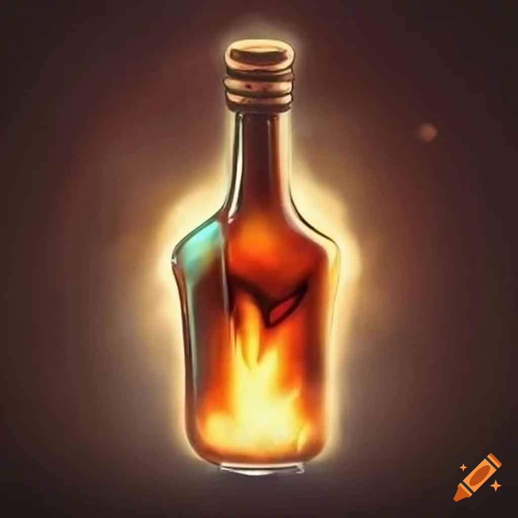 Bottle of magic potion in a heroic fantasy and alchemy atmosphere on ...