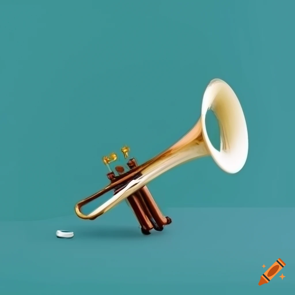 Circular horn trumpet on teal blue background on Craiyon