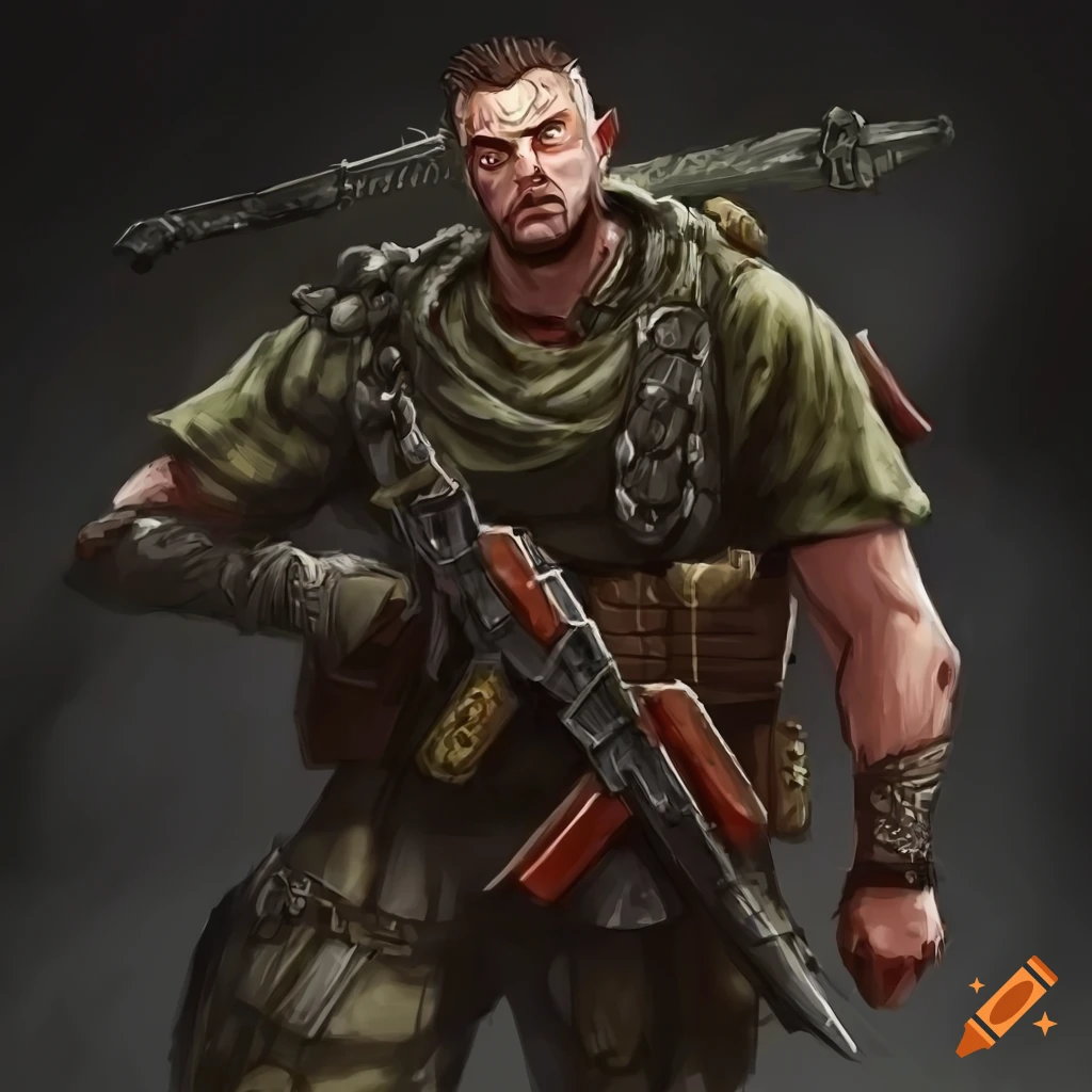 Detailed and menacing mercenary character concept art with a military ...