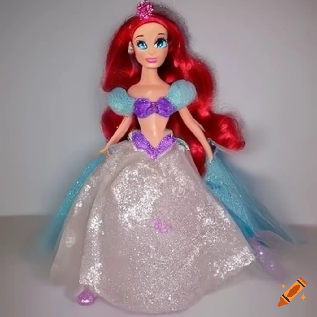 Princess ariel baddie doll in sparkly white ball gown on Craiyon