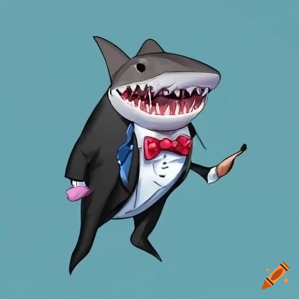Shark wearing glasses and tuxedo on Craiyon