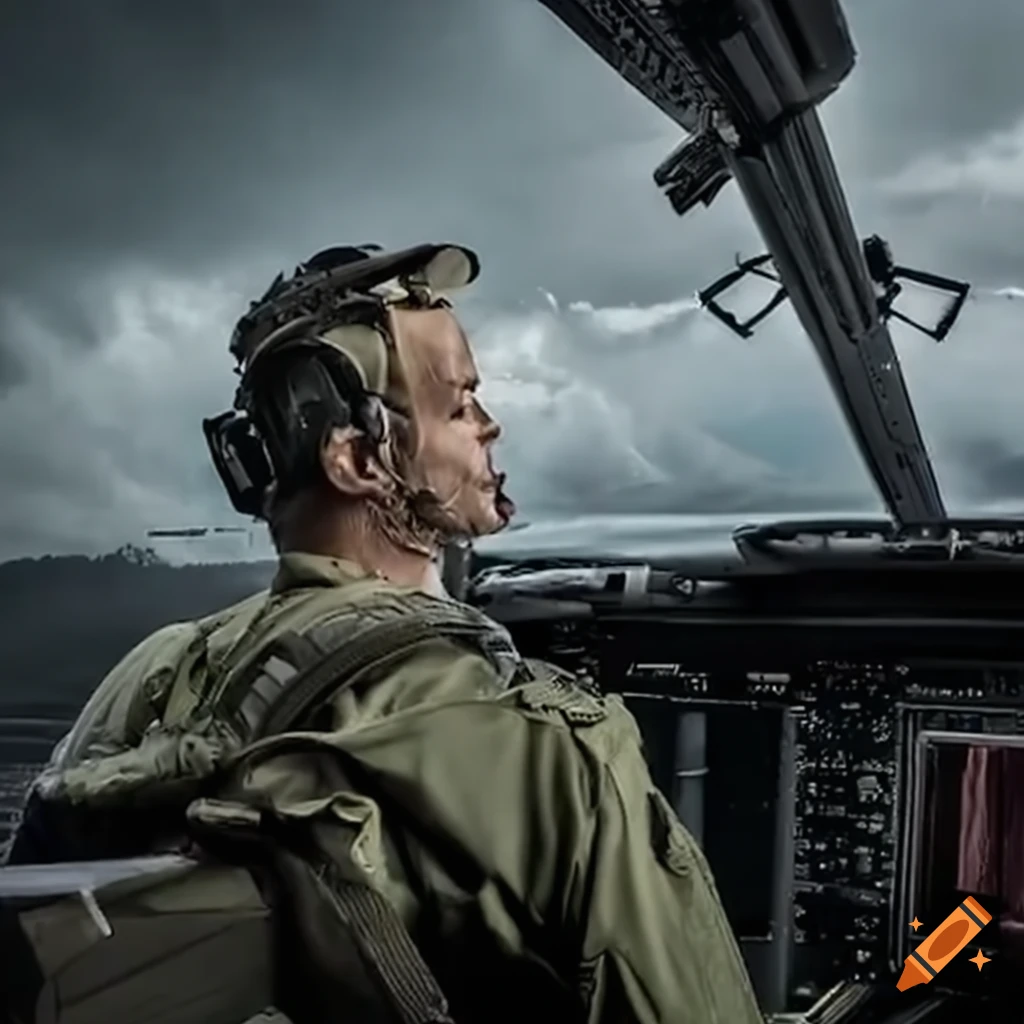 Heroic pilot guiding an airliner through a storm on Craiyon