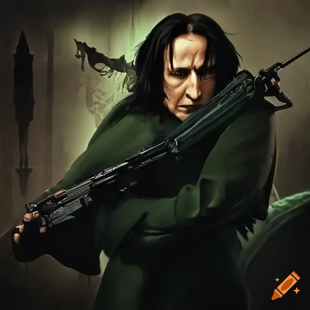 Severus snape riding a dragon with an ak-47 shooting at voldemort on ...