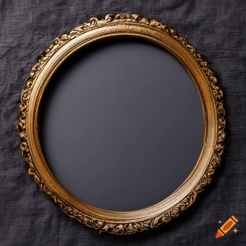 Round antique picture frame on dark fabric background on Craiyon