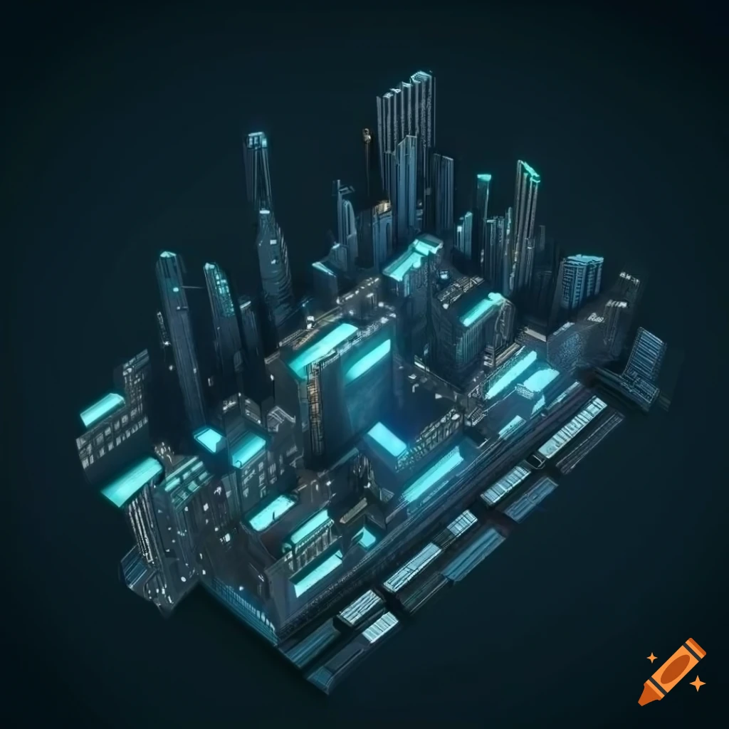 Top view of futuristic city with 3D game graphics and simple textures on Craiyon