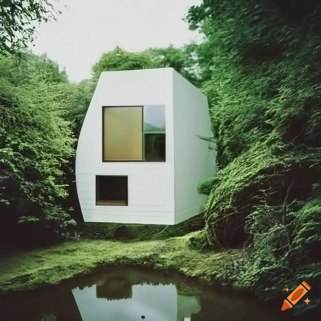 Garden house in a solarpunk style surrounded by greenery and a mossy ...