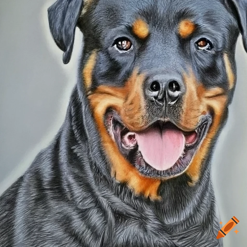 Realistic rottweiler dog drawing in colored pencil on Craiyon