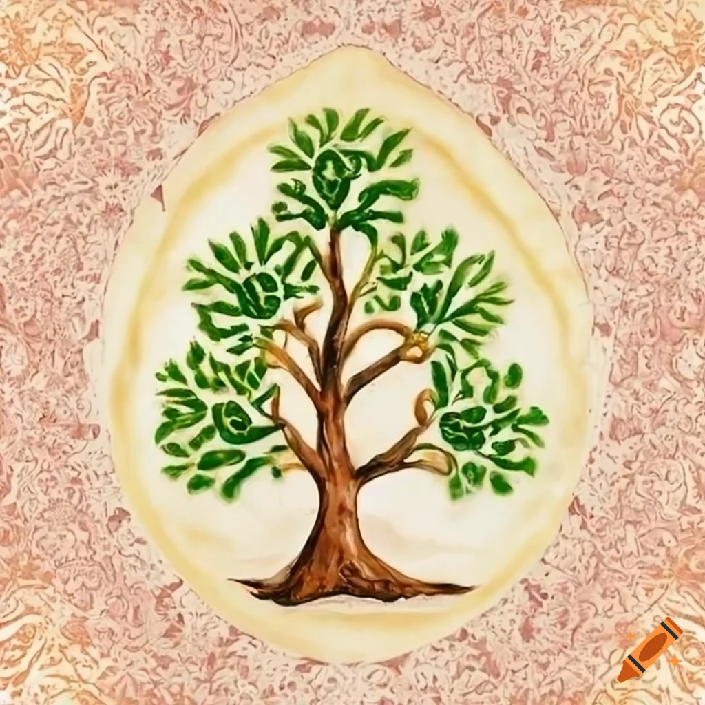 Hand-painted Jewish pattern with Tree of Life and garden design by ...